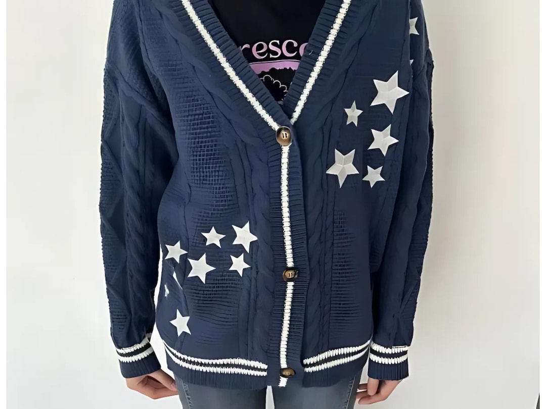 Women Y2k Sweater, Star Embroidery Cardigan, Blue Cardigan Women ...