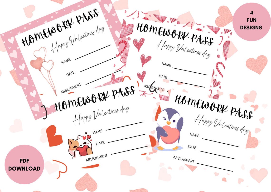 Valentine's Day Homework Pass for Kids: Teacher Classroom Resource (PDF ...