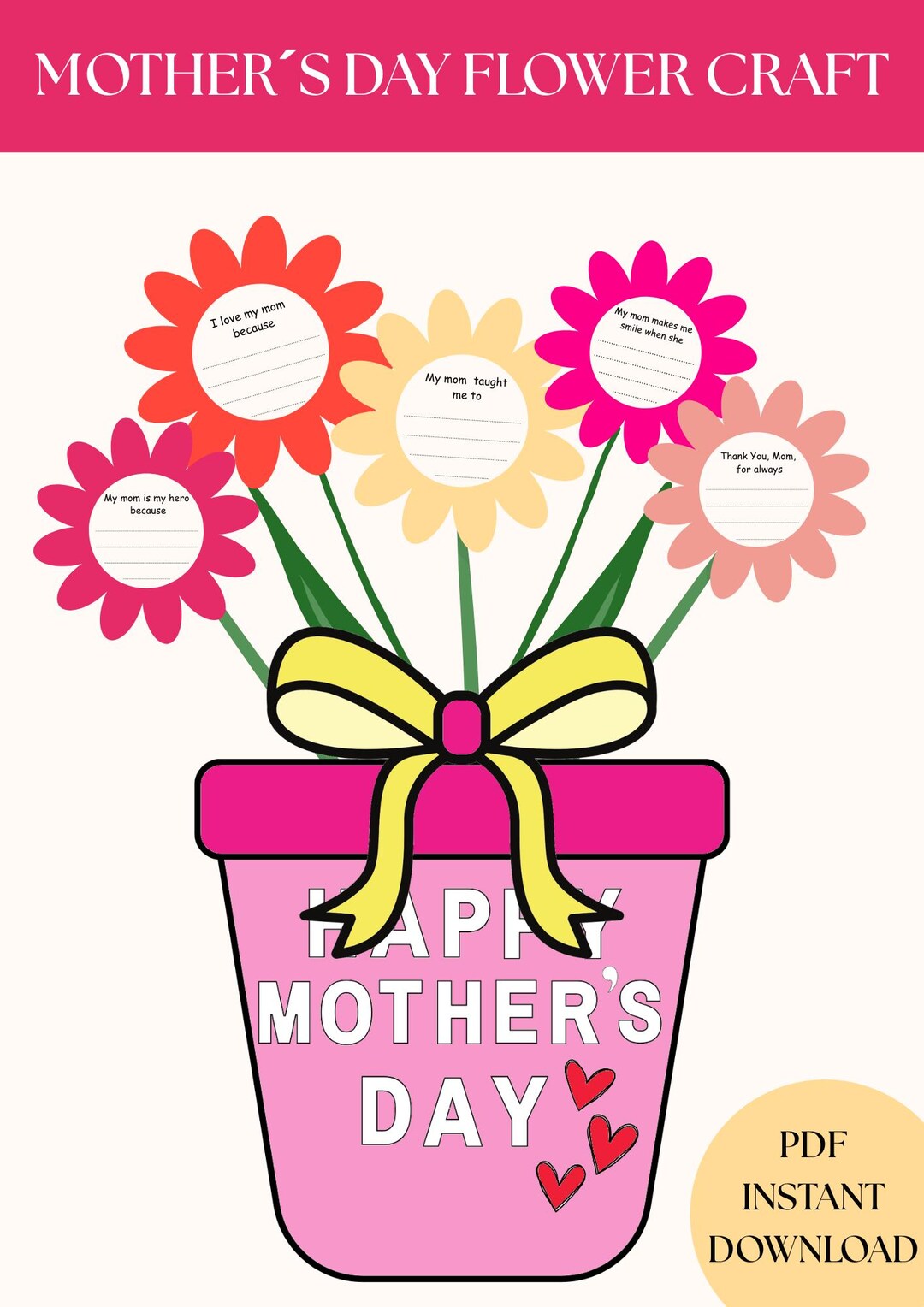 Mother's Day Build a Bouquet Kid Craft, Mother's Day Printable Craft ...