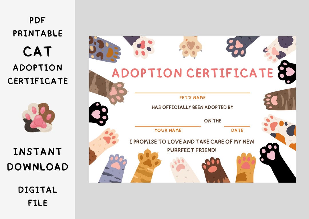 Adoption Certificate, Cat Birthday Decorations, Let's Pawty, Cat Party ...