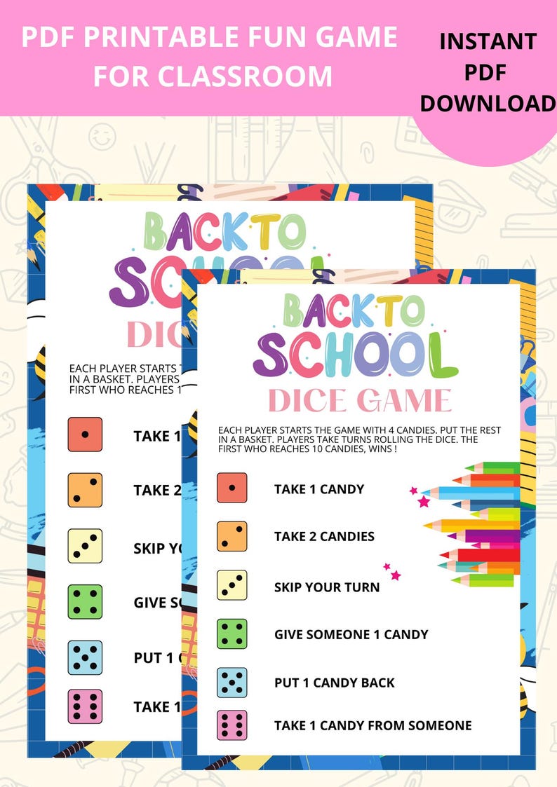 Back to School Candy Dice Game: Printable Classroom Icebreaker (PDF ...