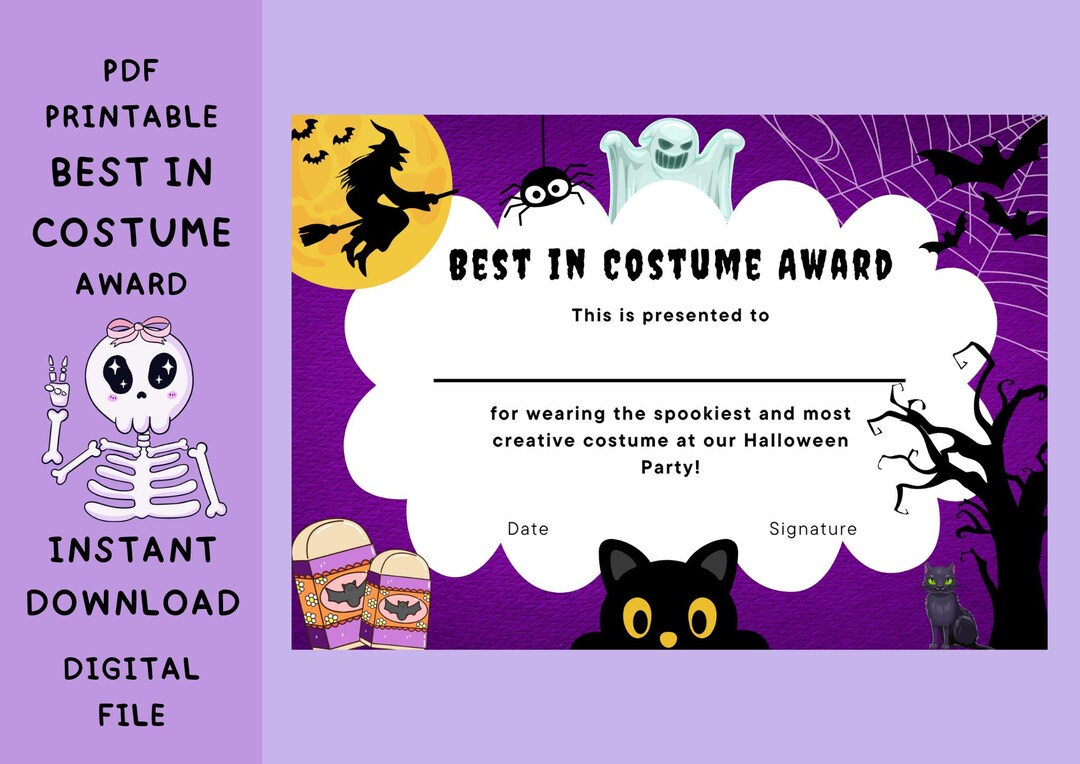 Spookiest Costume Award Certificate: Printable Halloween Party Prize - Etsy