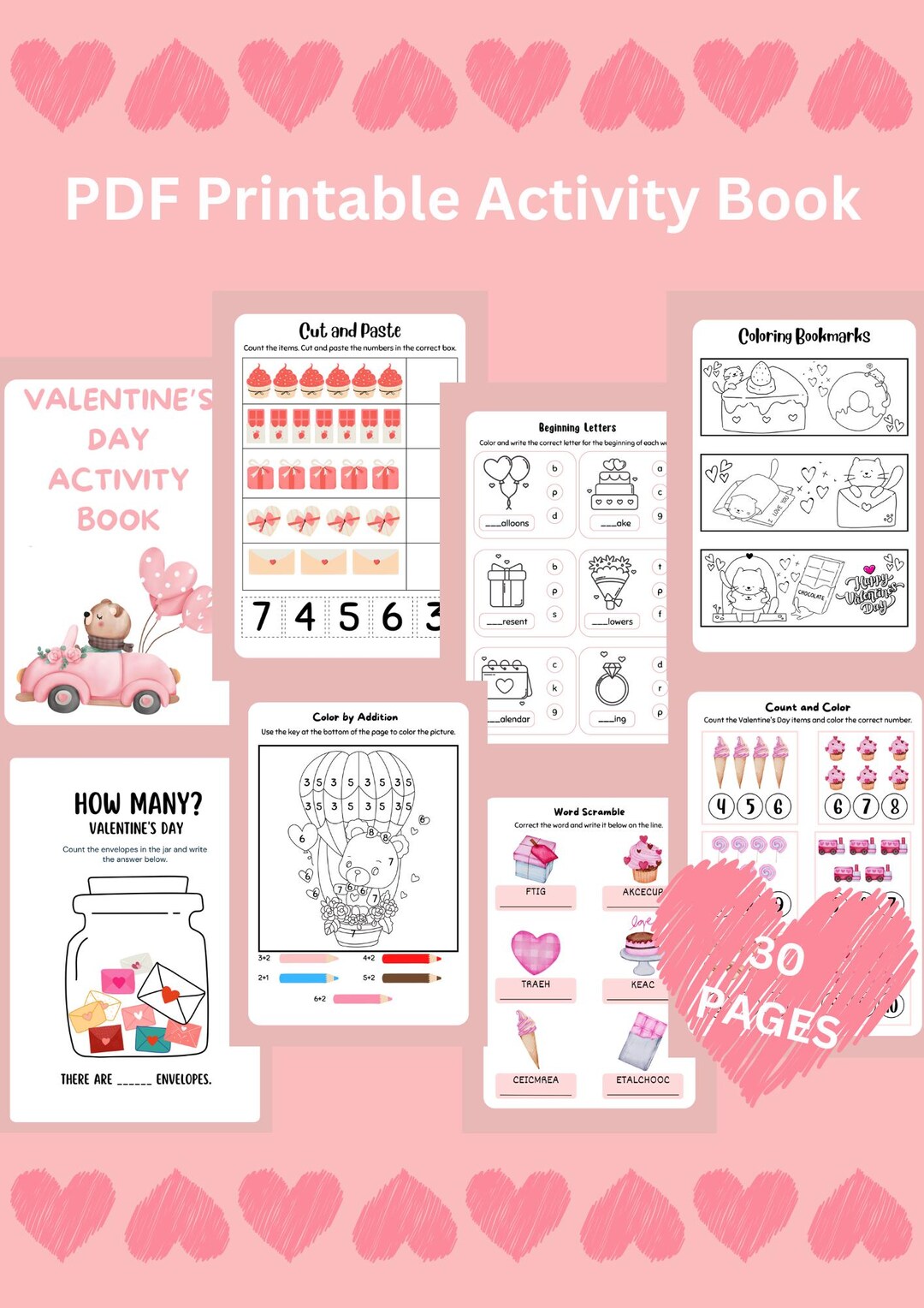 30 Page Printable Valentines Day Activity Book,kidsactivity Book ...