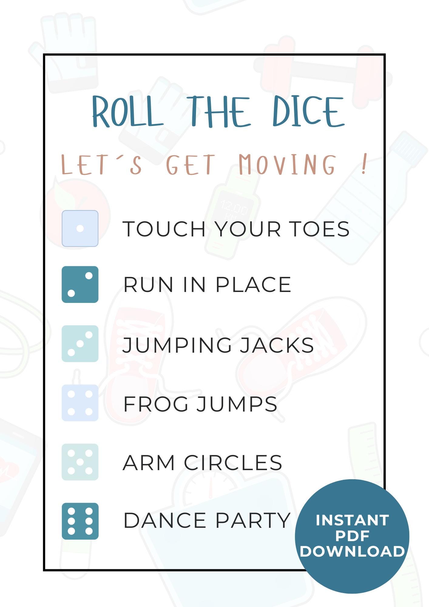 Printable Exercising PDF Game, Board Game, Printable Dice Game ...