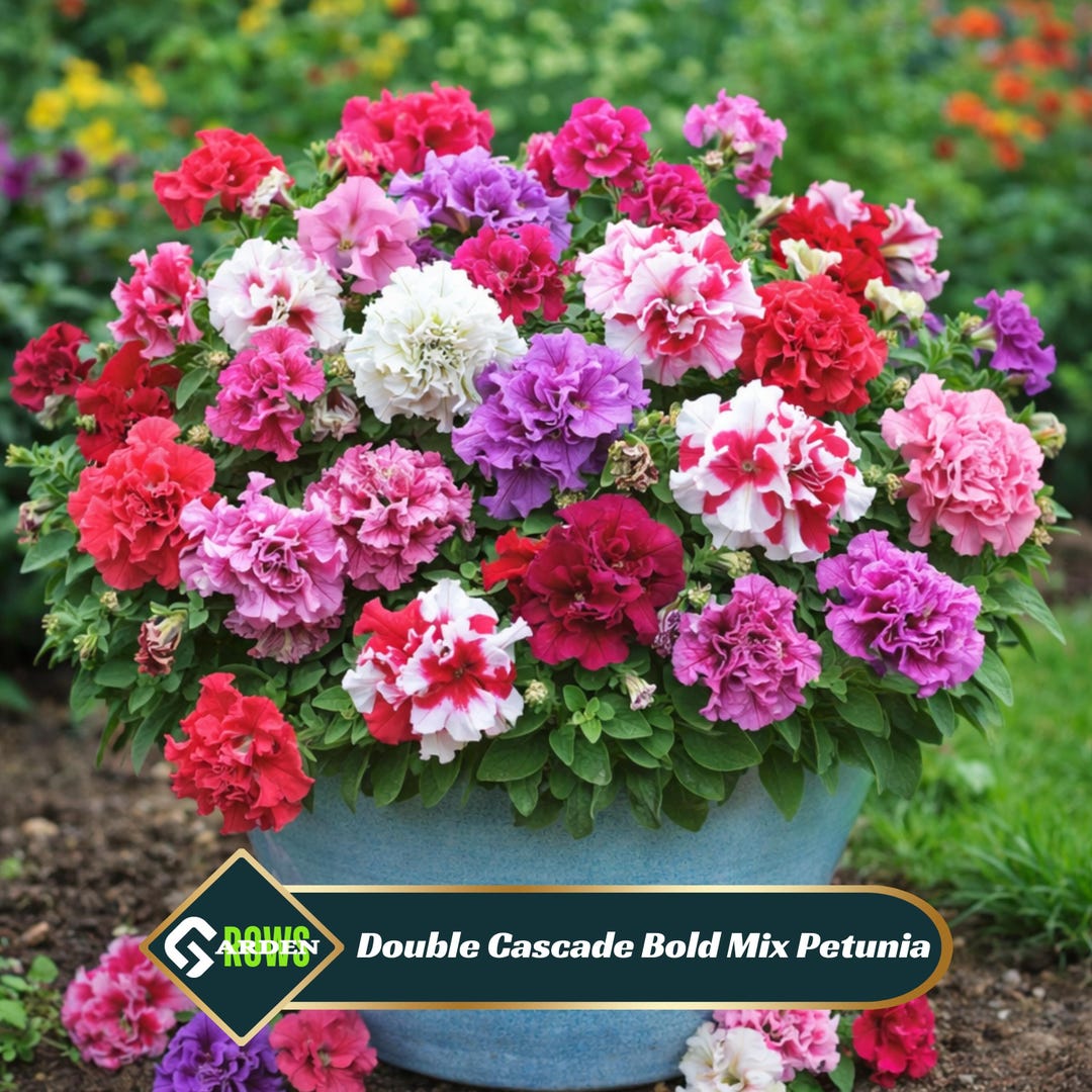 Double Cascade Bold Mix Petunia Seeds - Large Double Multicolor Blooms ...