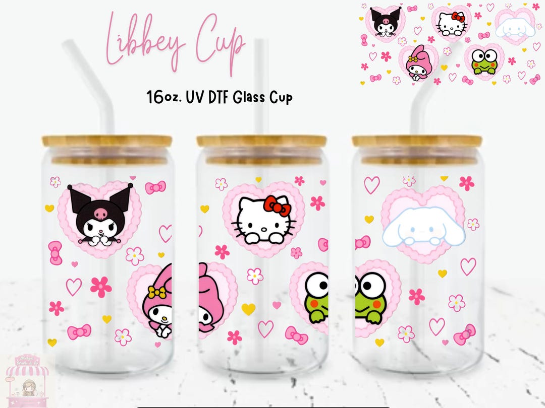 Libbey Cup Hello Kitty and Friends16oz. Libbey Glass Cupuv DTF Wrap - Etsy