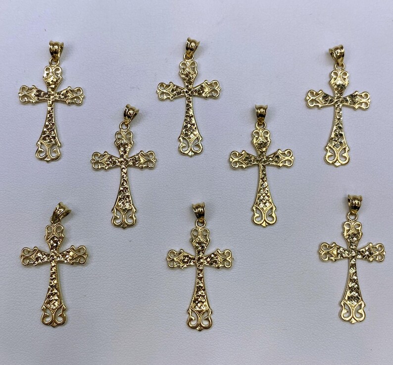 14k Solid Filigree Diamond Cut Cross Pendant - Etsy