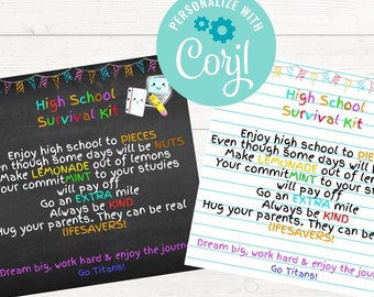 High School Survival Kit Gift Tags Printable First Day of High School ...