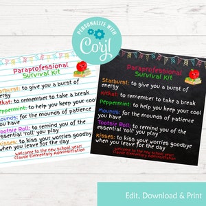 Editable Para Professional Survival Kit Printable Back to School Para ...