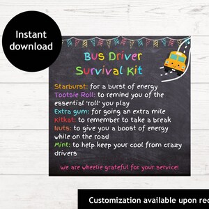 Bus Driver Survival Kit Tag | Bus Driver Appreciation Tag | Printable ...