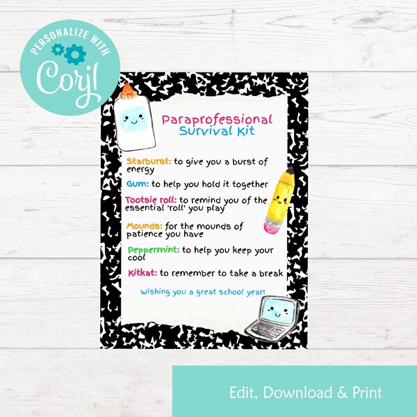 Teacher Survival Kit Tag - Etsy