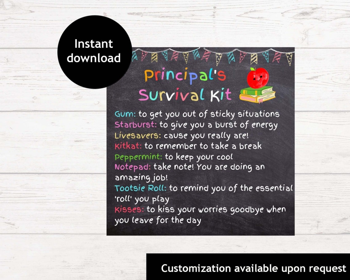 Principal's Survival Kit Printable Survival Kit Tag - Etsy