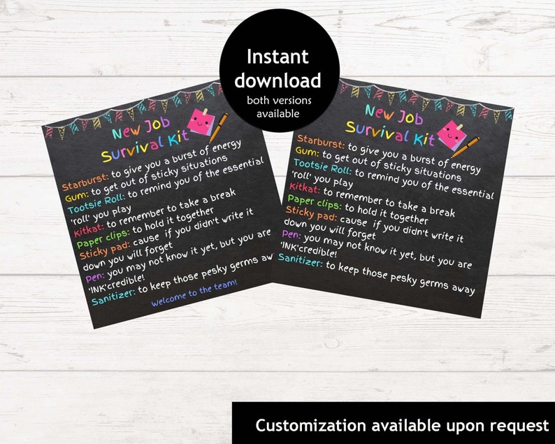 New Job Survival Kit Tag Printable Survival Kit New - Etsy