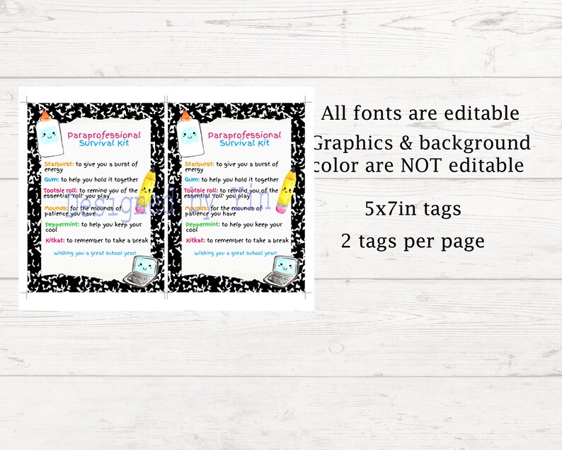 Paraprofessional Survival Kit Printable Survival Kit Tag ...