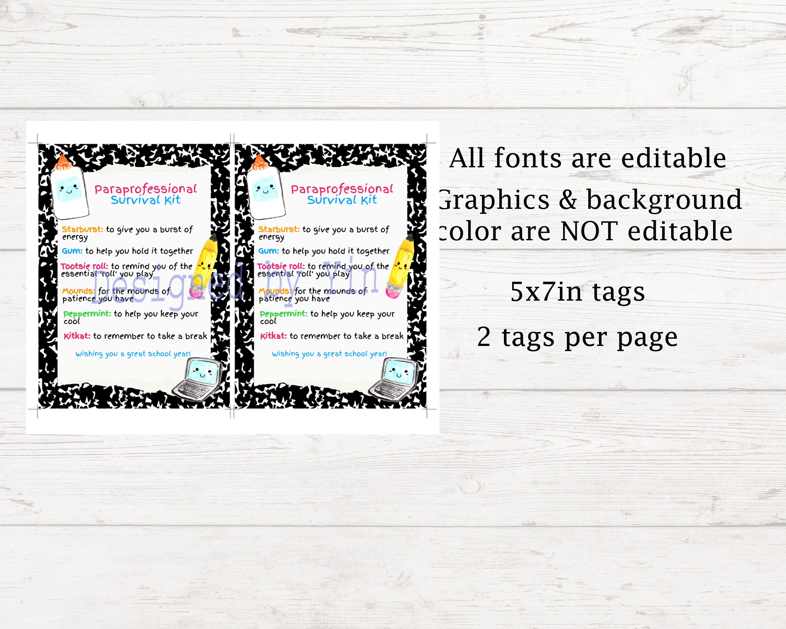 Paraprofessional Survival Kit Printable Survival Kit Tag ...