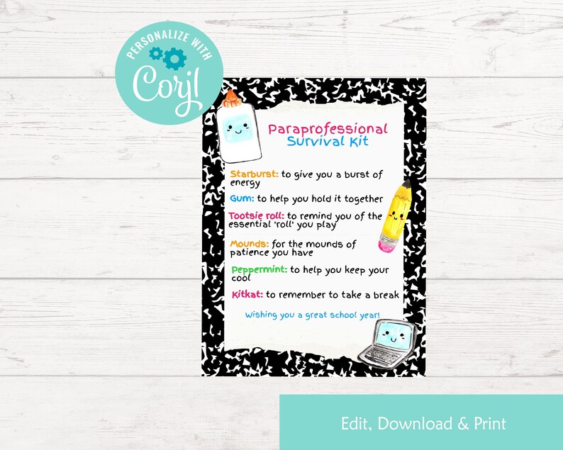 Paraprofessional Survival Kit Printable Survival Kit Tag ...