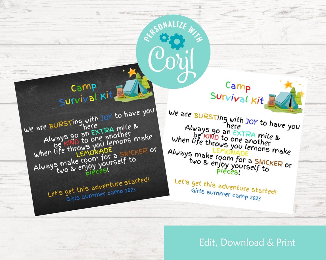 Editable Camp Survival Kit Tag Girls Camp Survival Kit - Etsy