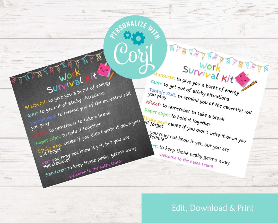 Editable Work Survival Kit Survival Kit for New Staff and Employee ...