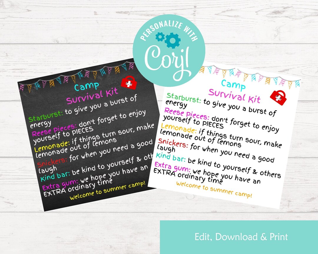 Editable Camp Survival Kit Tag Girls Camp Survival Kit Summer Camp ...