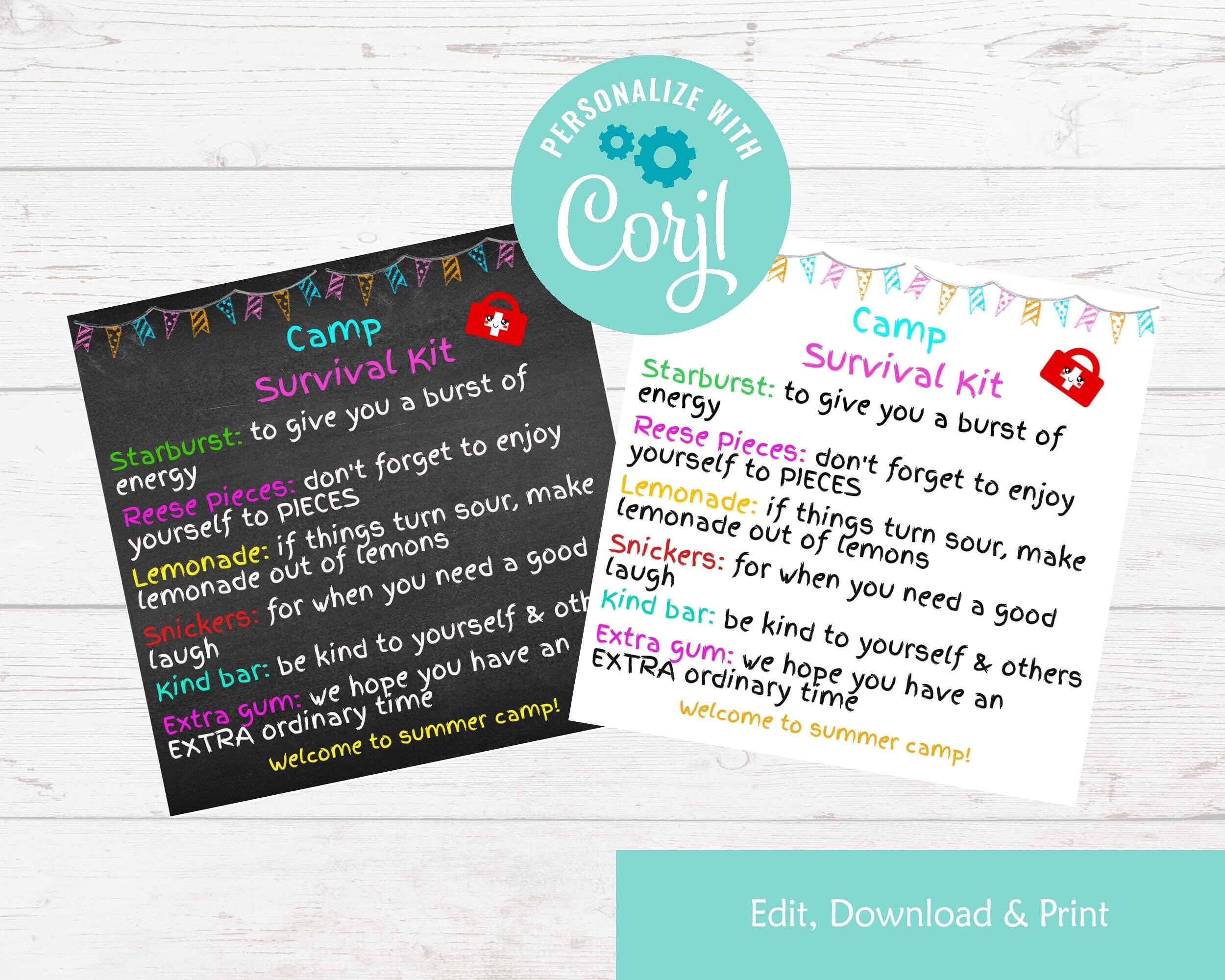 Editable Camp Survival Kit Tag Girls Camp Survival Kit Summer Camp ...