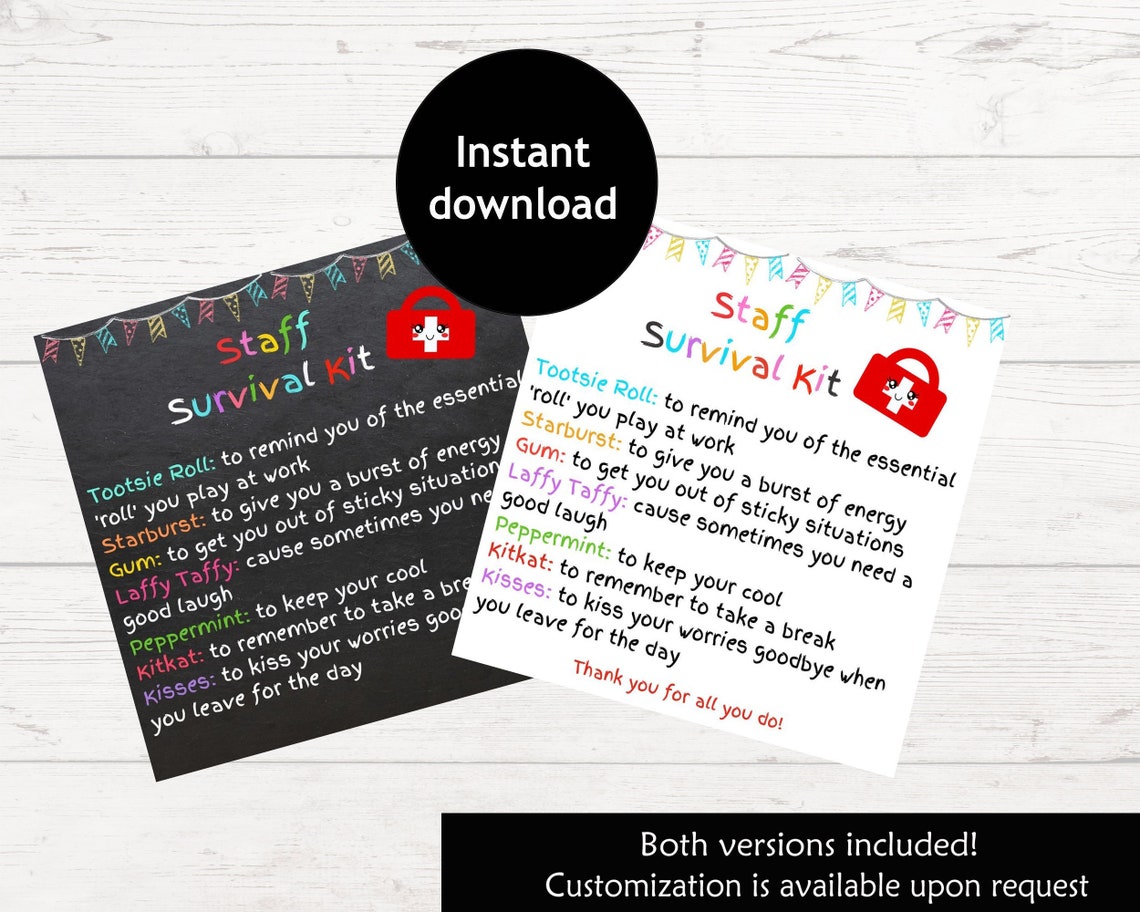 Staff Survival Kit | Printable Survival Kit Tag | Staff Appreciation ...