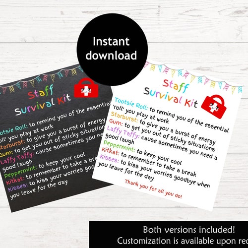 Editable Staff Survival Kit Tag Staff Appreciation - Etsy