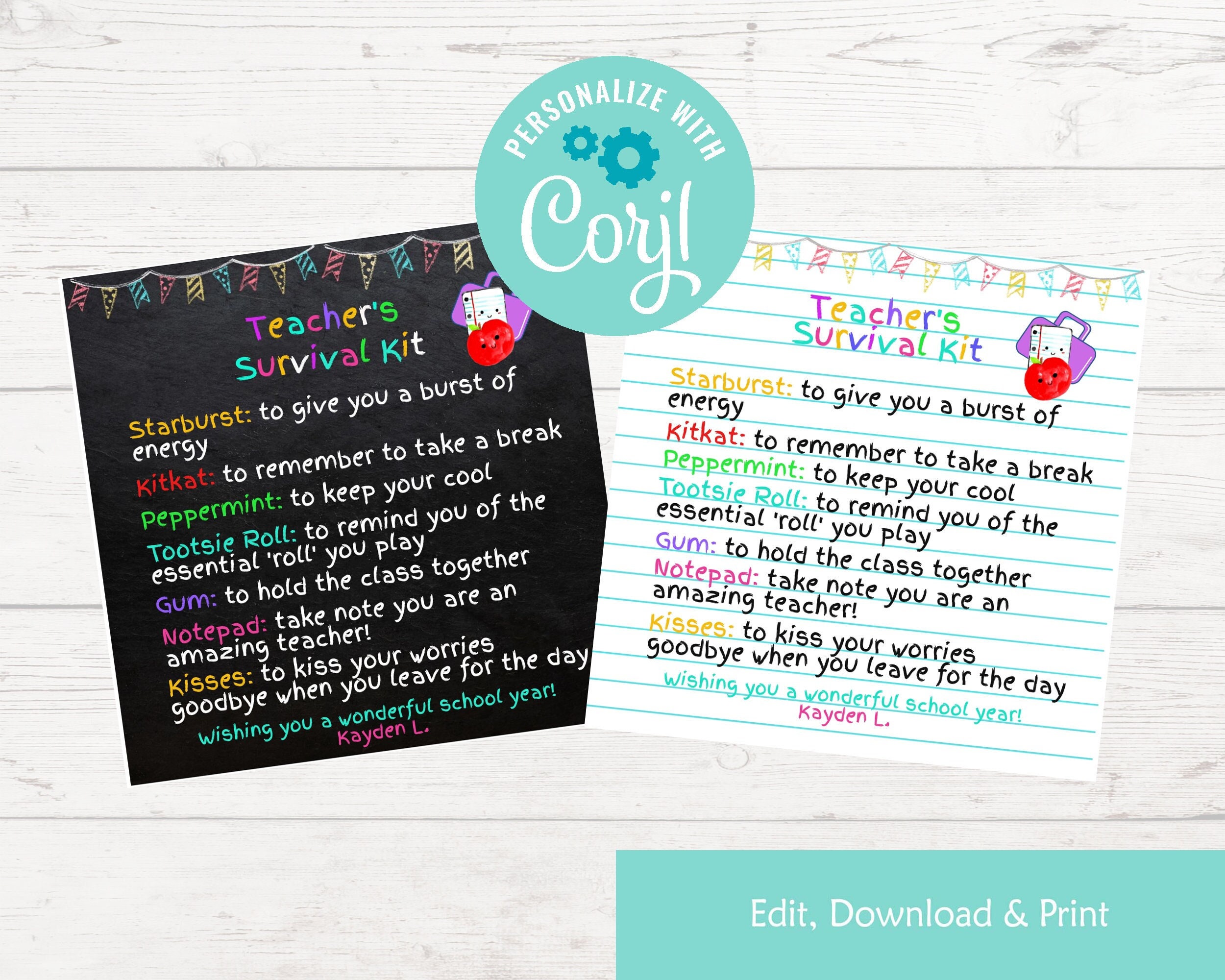 Editable Teacher Survival Kit Back to School Teacher Survival Kit ...