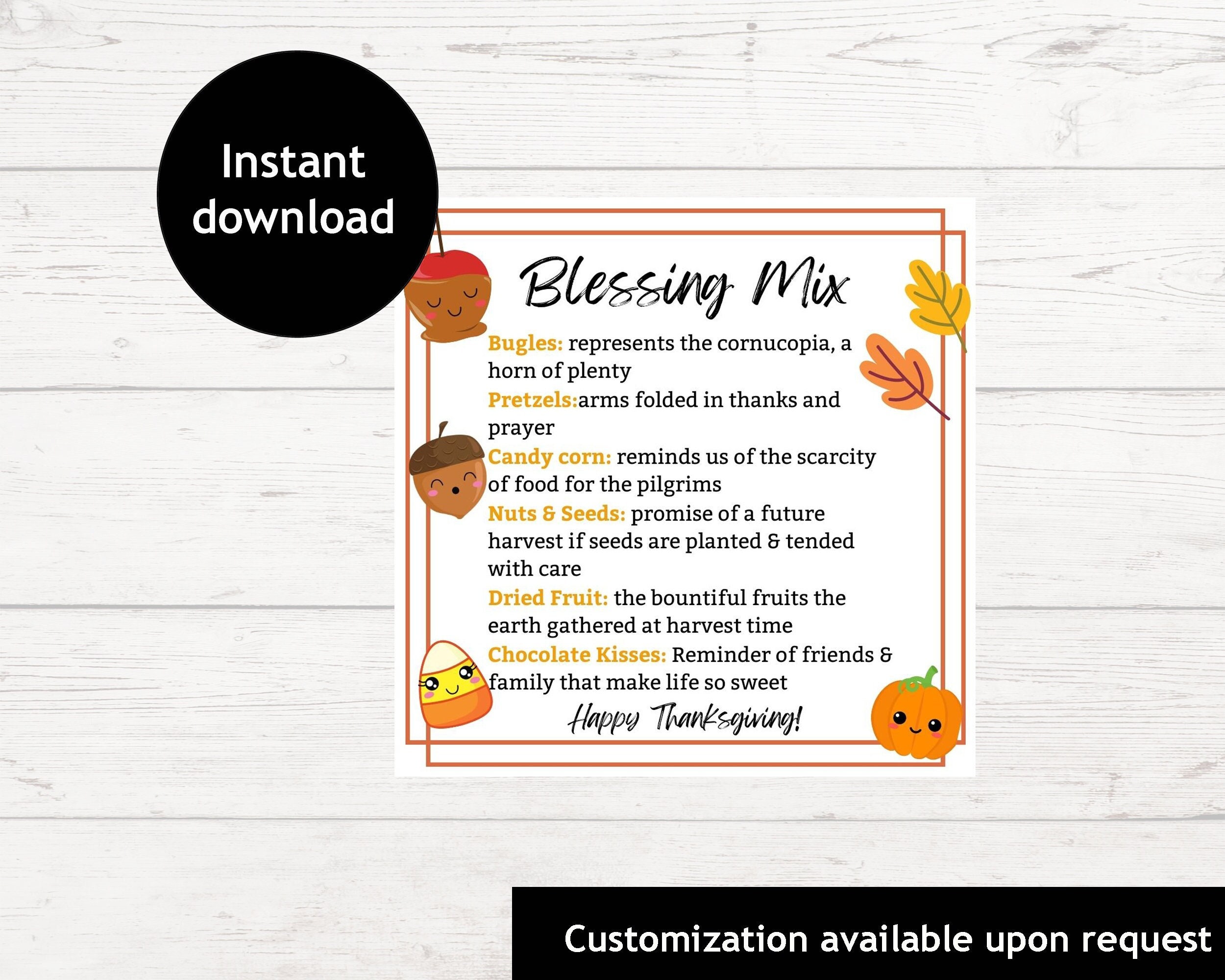 Printable Blessing Mix Gift Tag Instant Download Thanksgiving Blessing ...