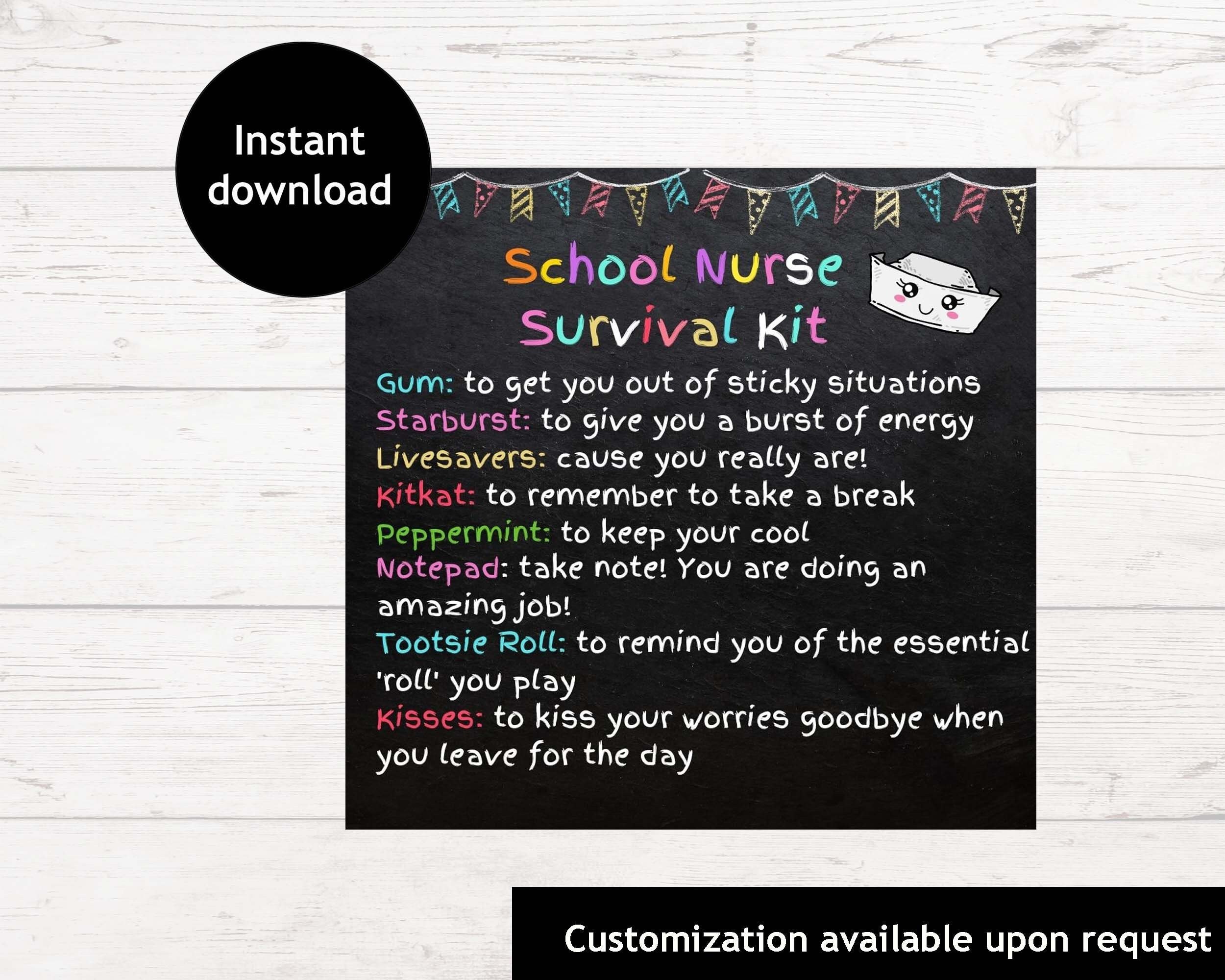 School Nurse Survival Kit Printable Survival Kit Gifts for School Nurse ...