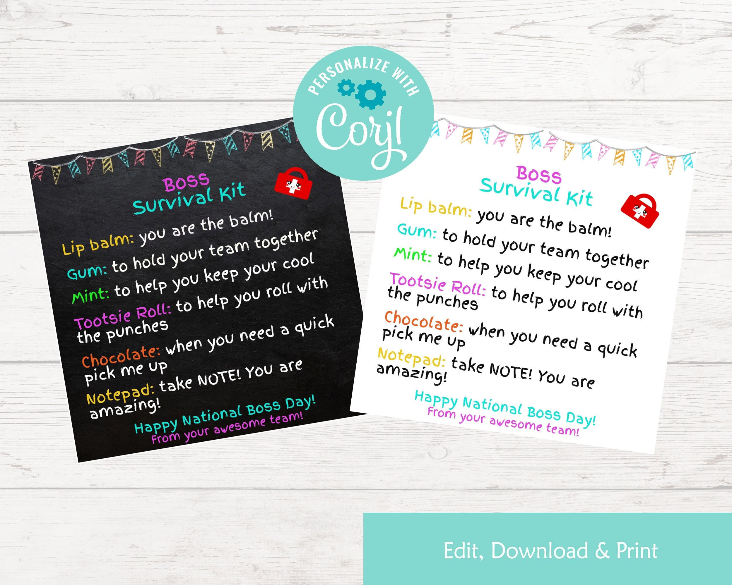 Editable Boss Survival Kit Gift Ideas National Boss Day Boss ...