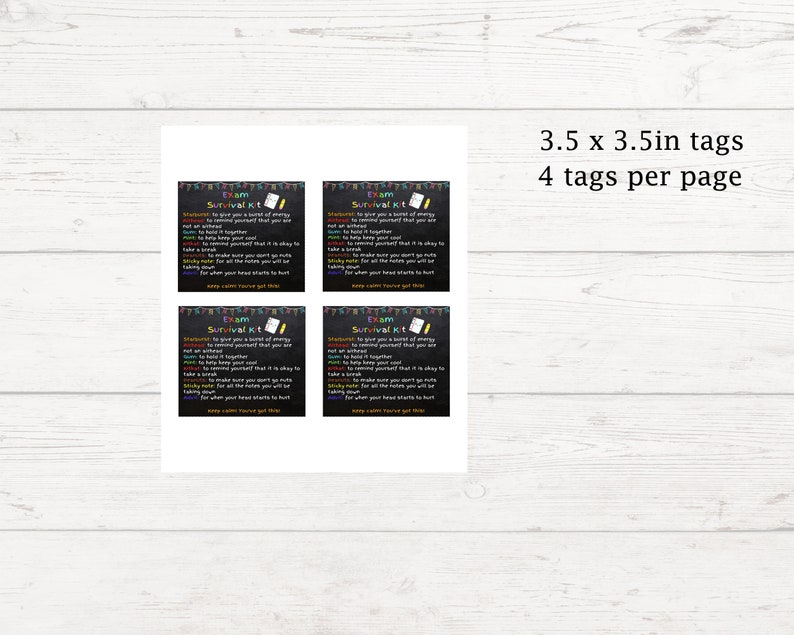 Exam Survival Kit Tag Final Exam Care Package Studying Survival Kit ...