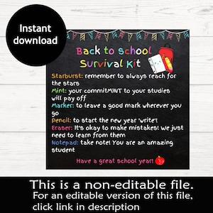 Back to School Survival Kit Back to School Supplies Gift Tag - Etsy