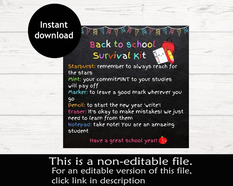Back to School Survival Kit Back to School Supplies Gift Tag - Etsy