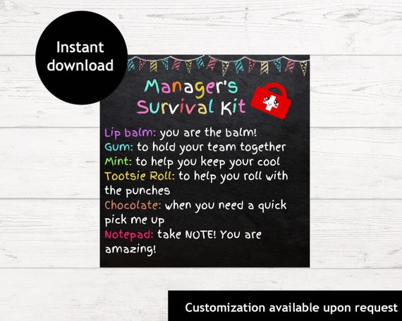 Manager Survival Kit Tag Printable Survival Kit for Managers | Etsy