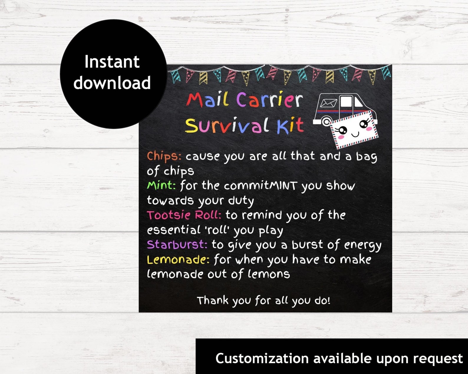 Postman Survival Kit Tag | Printable Survival Kit Mail Carrier | Postal ...