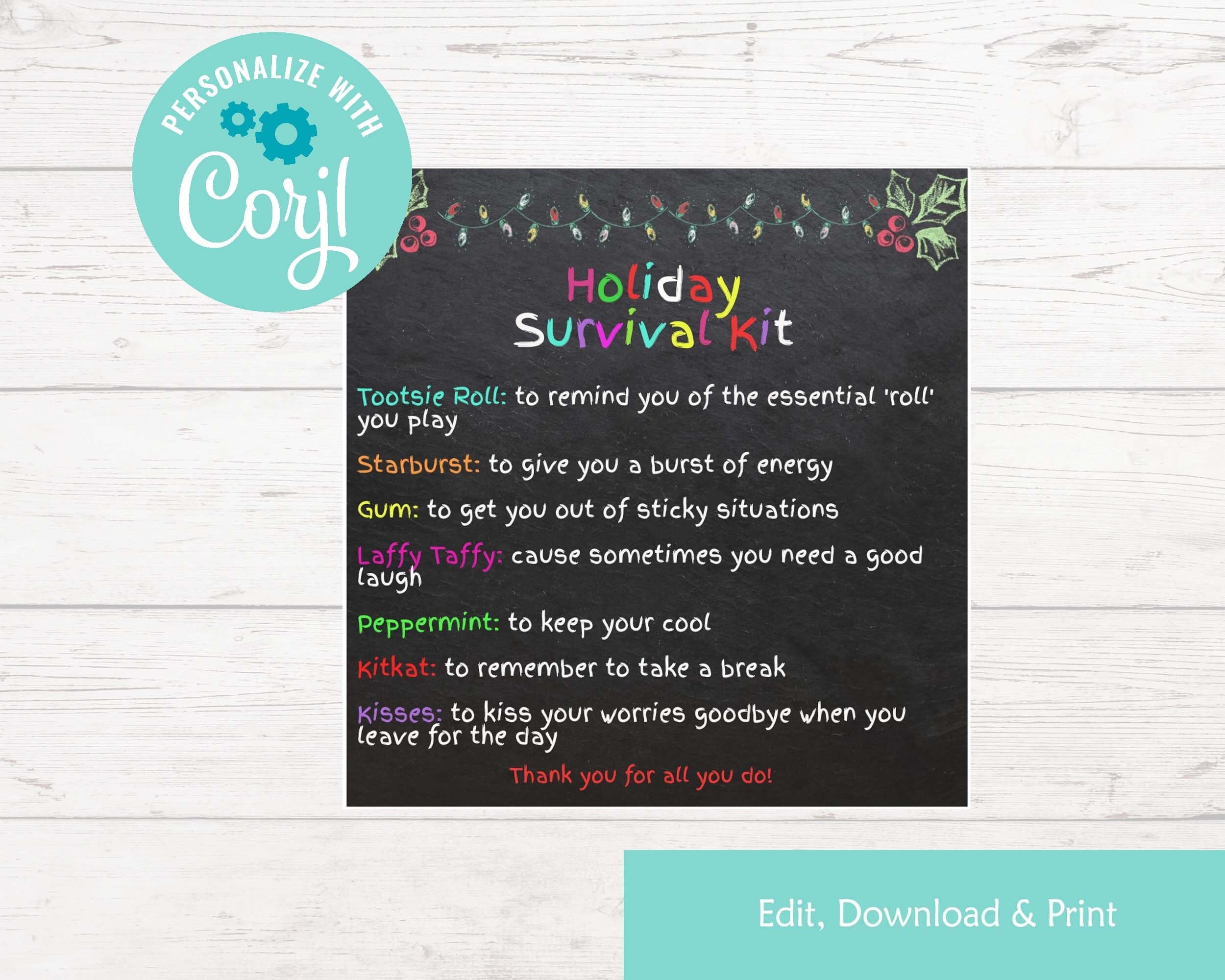 Editable Holiday Survival Kit Staff Survival Kit for Christmas Retail ...