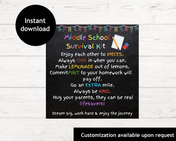 Middle School Survival Kit Printable Survival Kit for Middle - Etsy