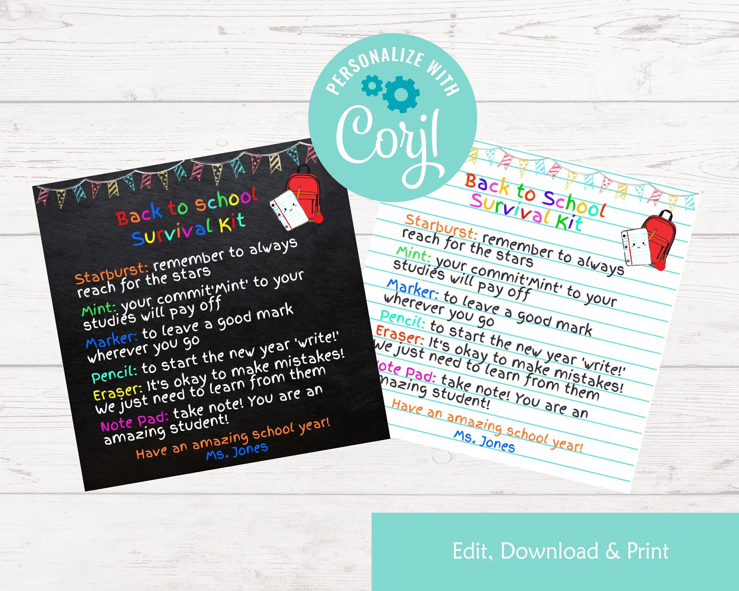 Editable Back to School Survival Kit - Etsy