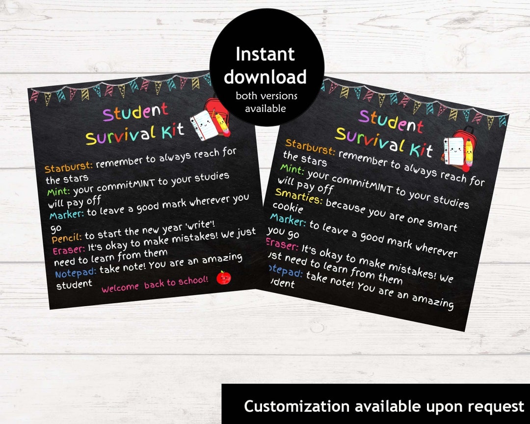 Student Survival Kit | Printable Back to School Student Survival Kit ...