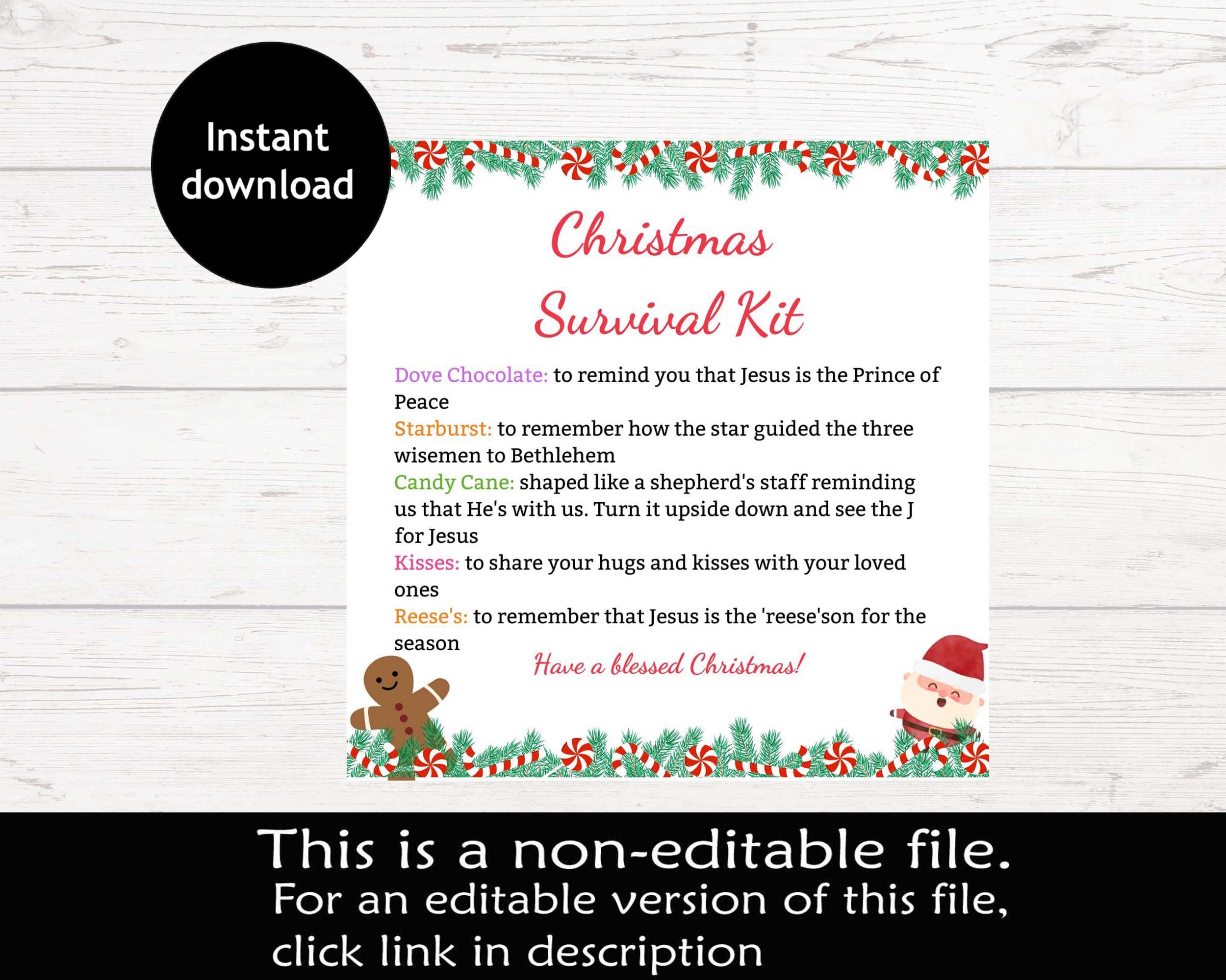 Printable Christmas Survival Kit Stocking Stuffer Gift Ideas Religious ...