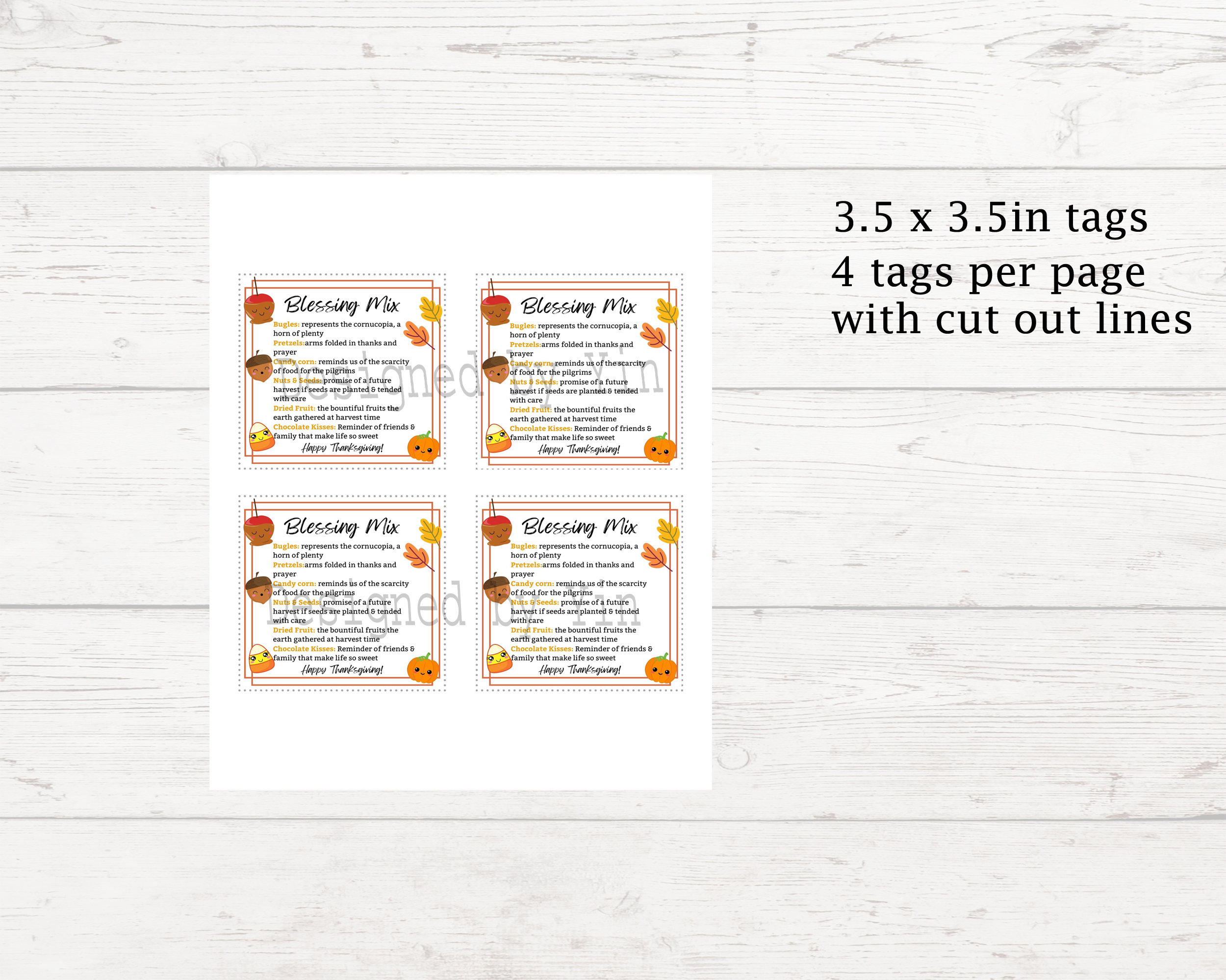 Printable Blessing Mix Gift Tag Instant Download Thanksgiving Blessing ...
