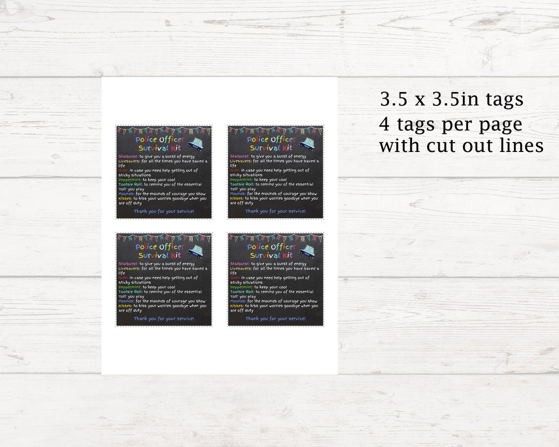 Police Survival Kit Tag National Police Appreciation Week Printable Tag ...