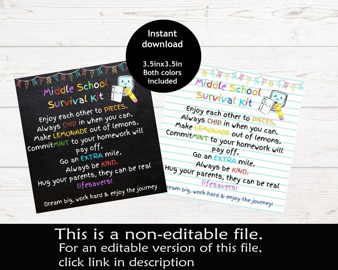 Middle School Survival Kit | Printable Survival Kit for Middle School ...