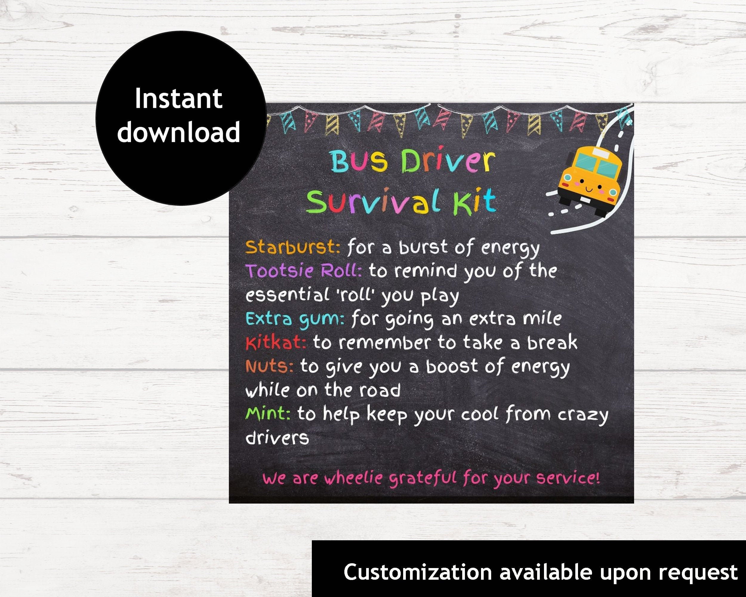 Bus Driver Survival Kit Tag Bus Driver Appreciation Tag - Etsy