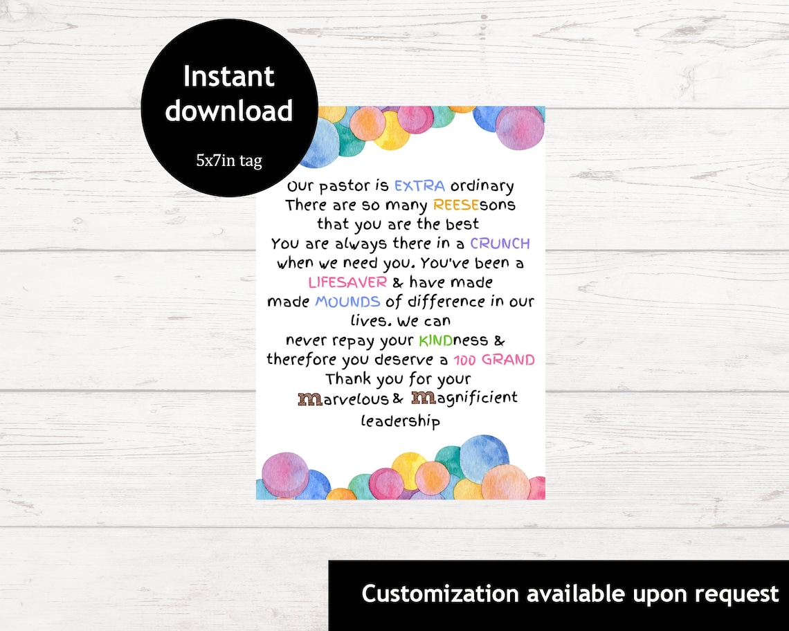 Pastor Appreciation Candy T Tag Funny Printable T Ideas For