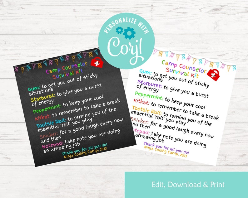 Editable Camp Counselor Survival Kit - Etsy