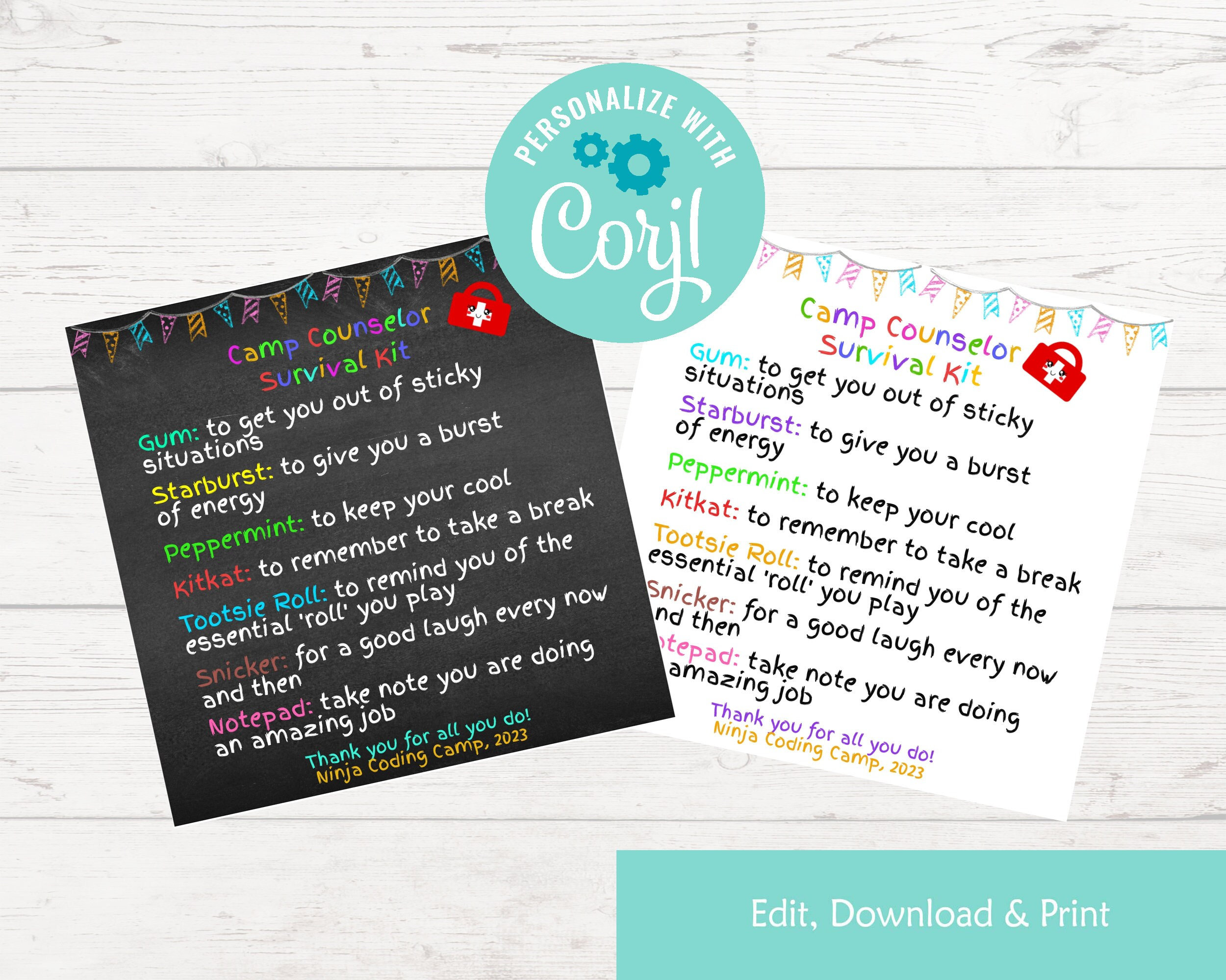 Editable Camp Counselor Survival Kit - Etsy