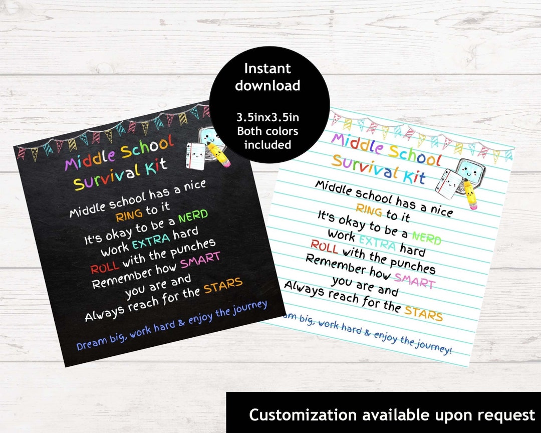 Middle School Survival Kit Tag | Candy Gift Tags Middle School ...
