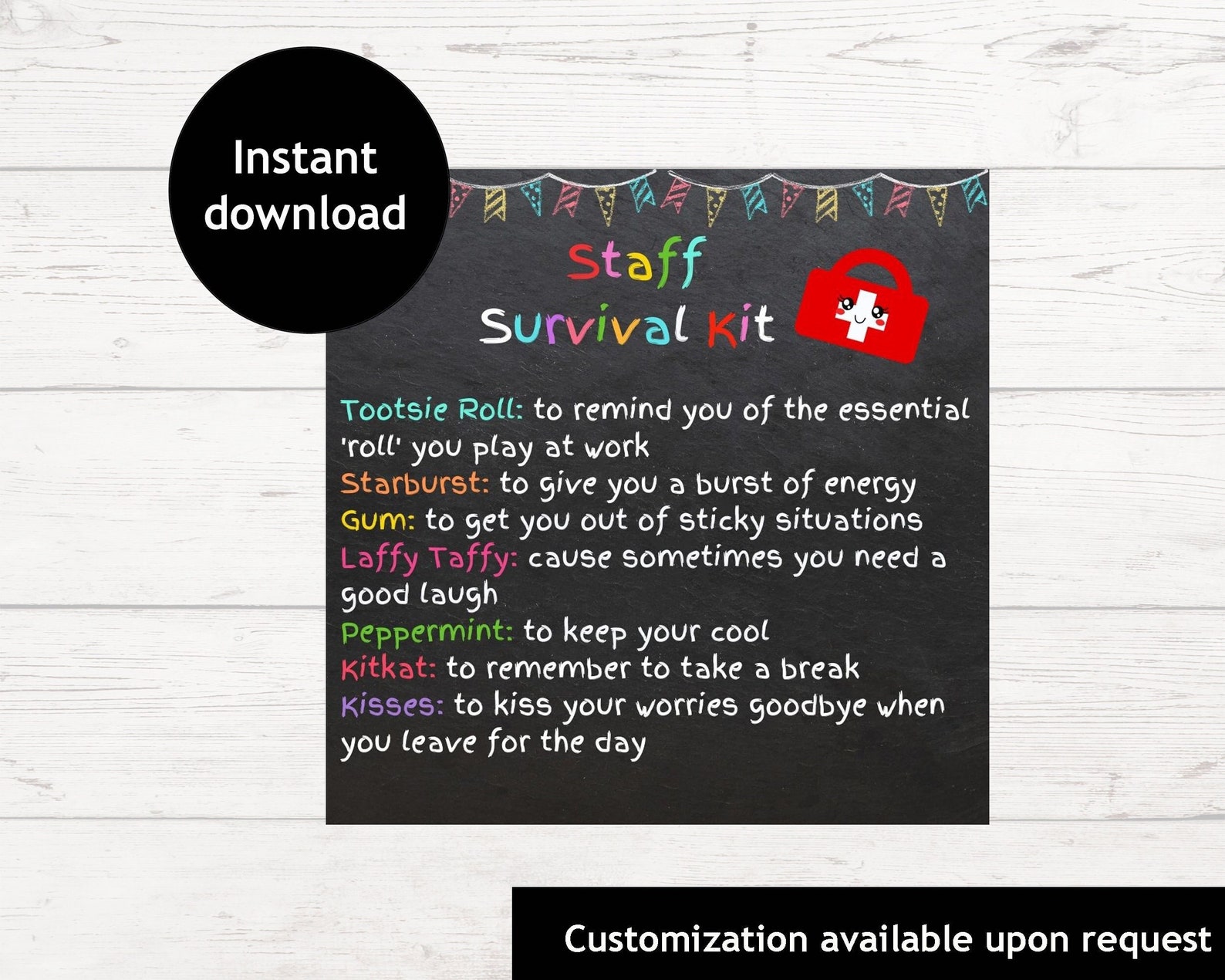 Staff Survival Kit Printable Survival Kit Tag Staff | Etsy