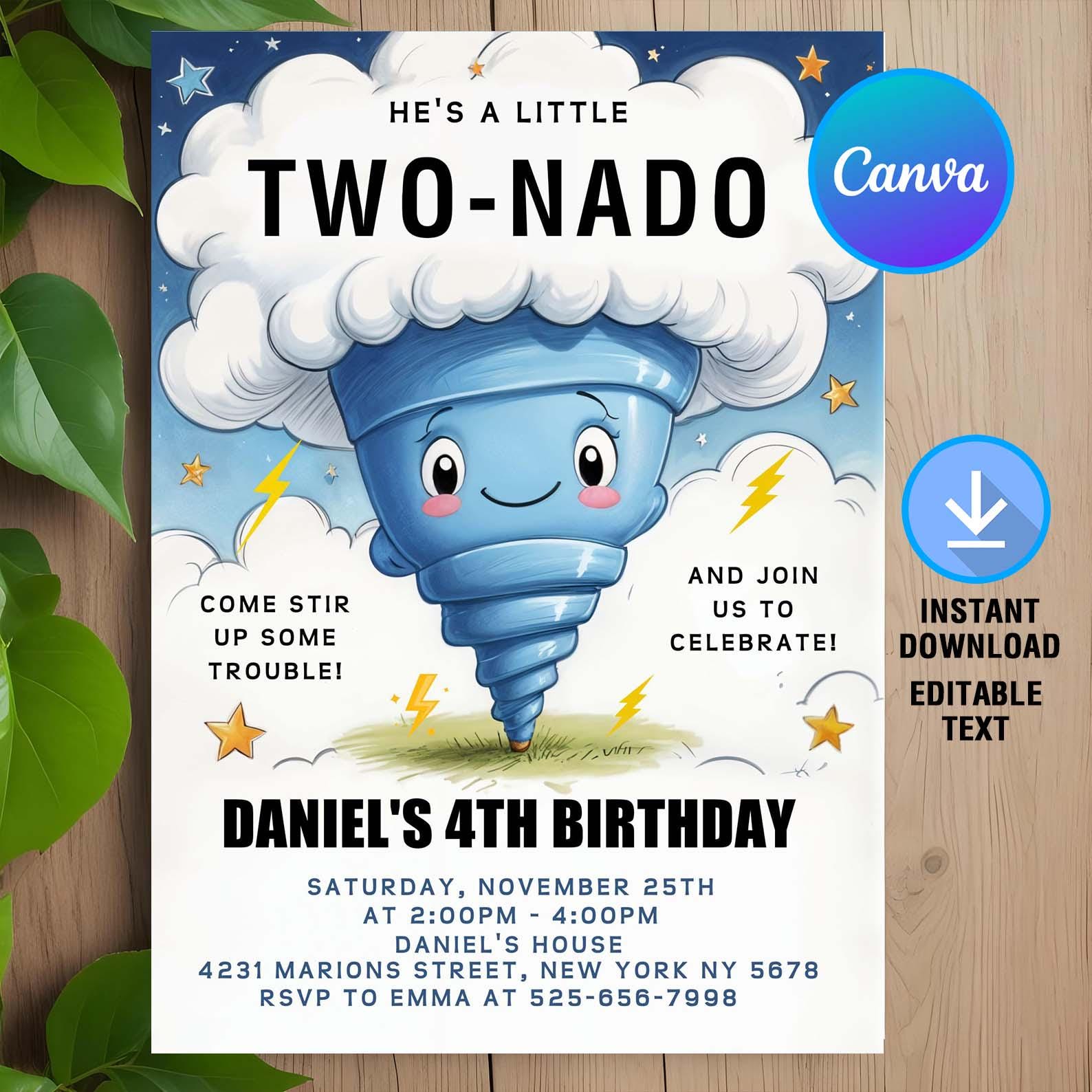 Two Nado Birthday Invitation,tornado Birthday,tornado Invitation ...